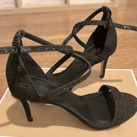 Michael Kors | Shoes | Michael Kors Ava Mid Sandal Black Bronze Glitter ...